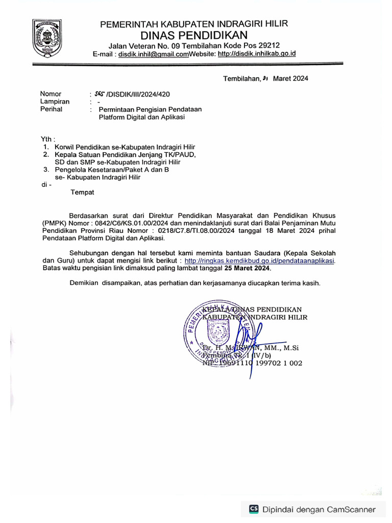 Surat Permintaan Pengisian Data | PDF Surat Permintaan Pengisian Data | PDF