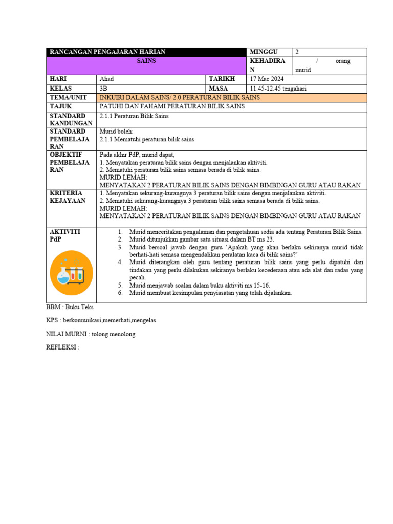 RPH Sains Tahun3 Unit A | PDF