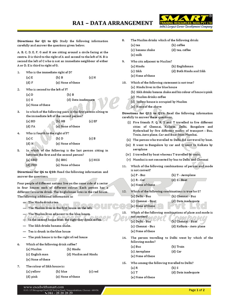 RMK College 2nd Yr AMCAT RA1 - Data Arrangement | PDF