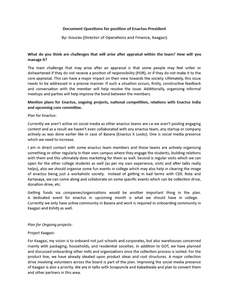 Enactus President Position Strategy Overview | PDF | Career & Growth ...