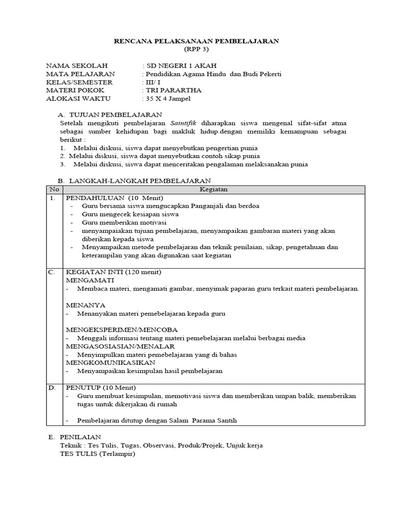 RPP 3 Kelas 3 (Tri Parartha) | PDF