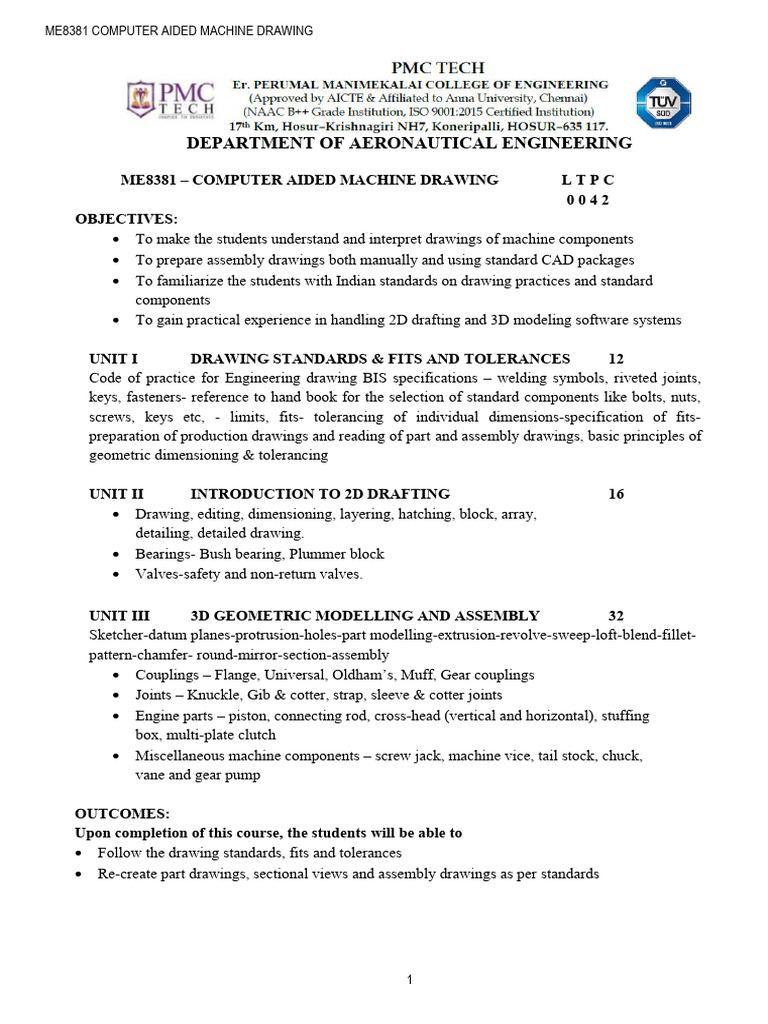 Me8381 - Computer Aided Machine Drawing Manual | PDF | Screw | Rivet