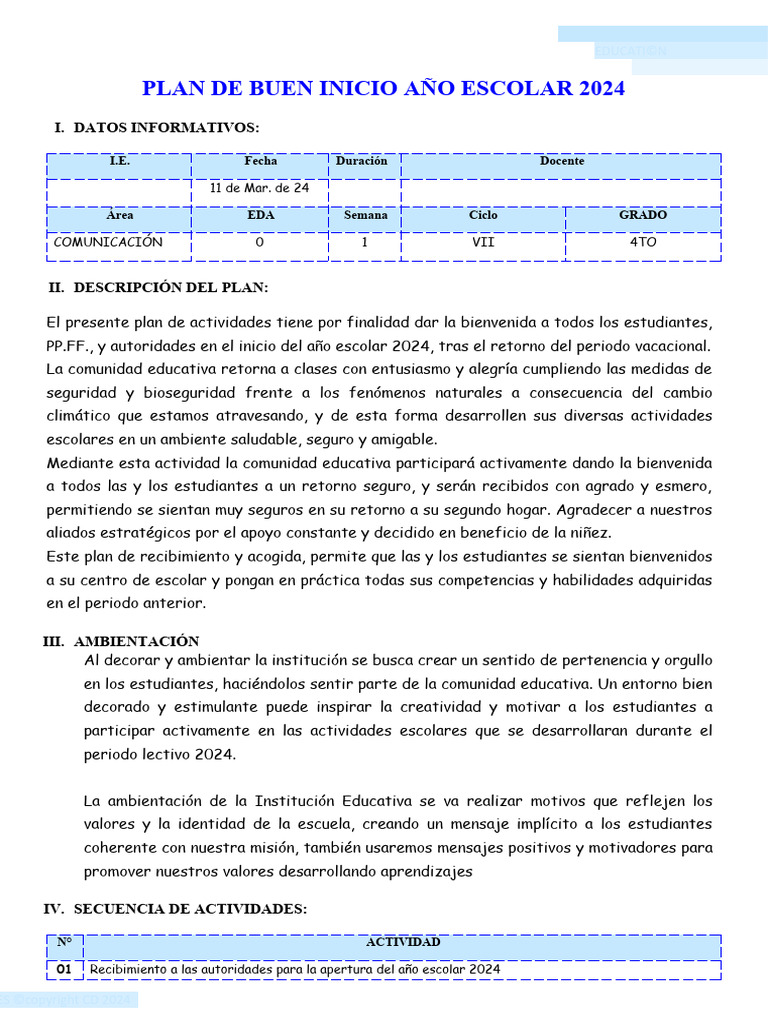 1° Sesión - Plan de Buen Inicio - Com - 1°-1 | PDF 1° Sesión - Plan de Buen Inicio - Com - 1°-1 | PDF