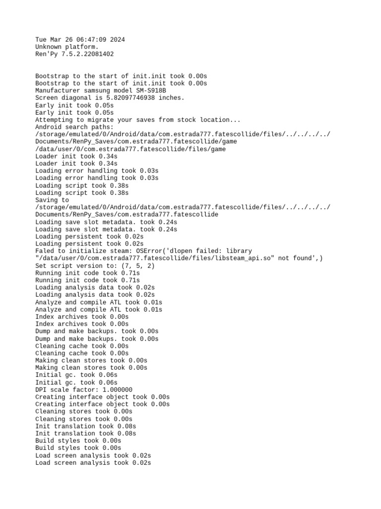 Ren'Py Android Initialization Log | PDF | Computing | Software