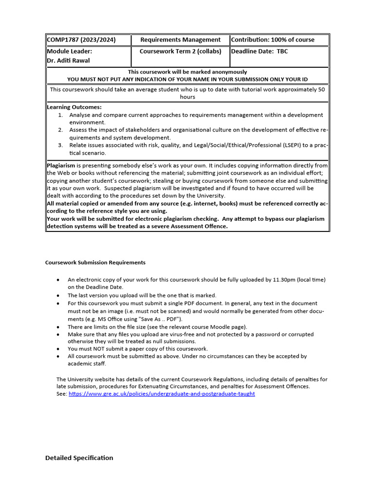 COMP 1787 Coursework 23-24 T2 new | PDF | Agile Software Development | Web Development