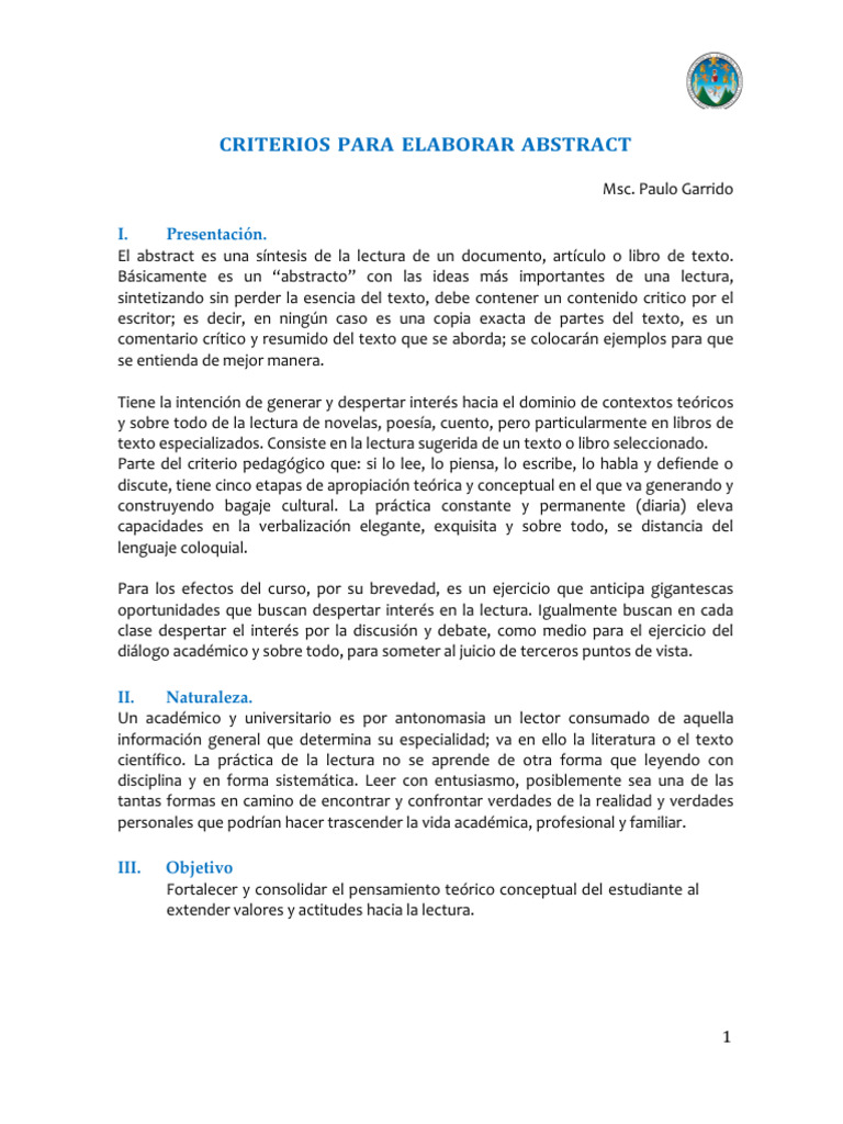 Criterios para Elaborar Abstract | PDF | Sumario abstracto)