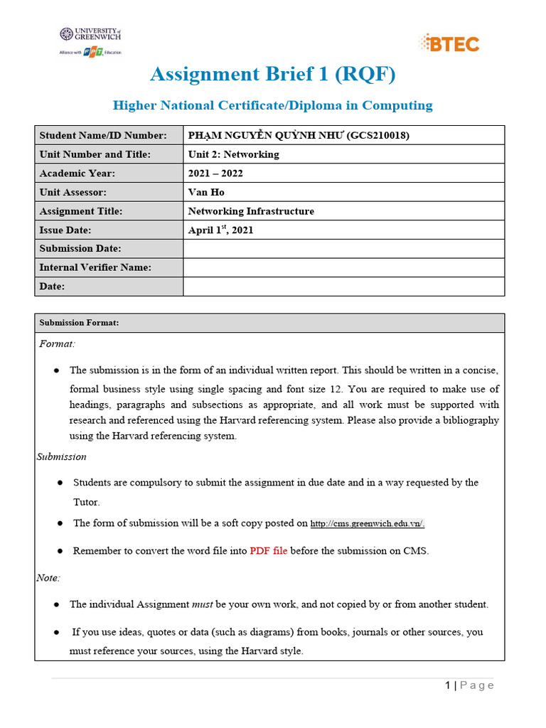 1_Unit 2 - Assignment brief 1 | PDF | Network Topology | Computer Network
