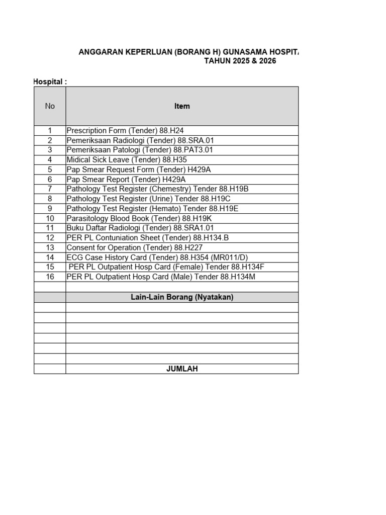 Anggaran Borang H 2025 - 2026 | PDF | Paper | Bookbinding