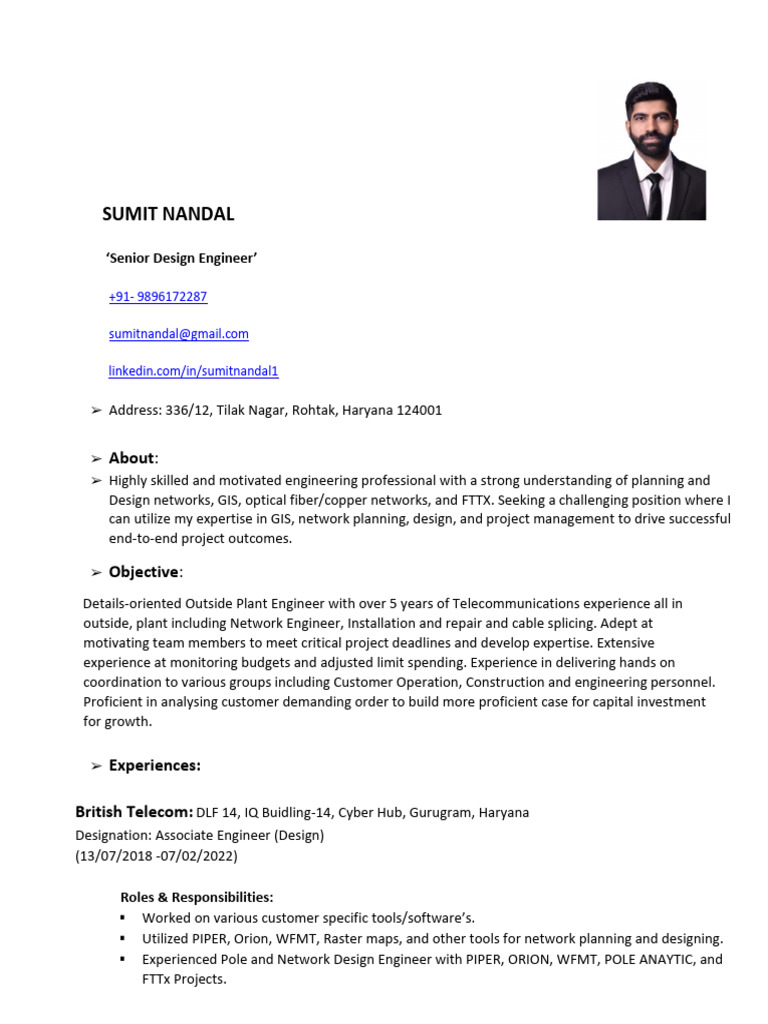Sumit Nandal - Resume | PDF | Computer Network | Fiber To The X