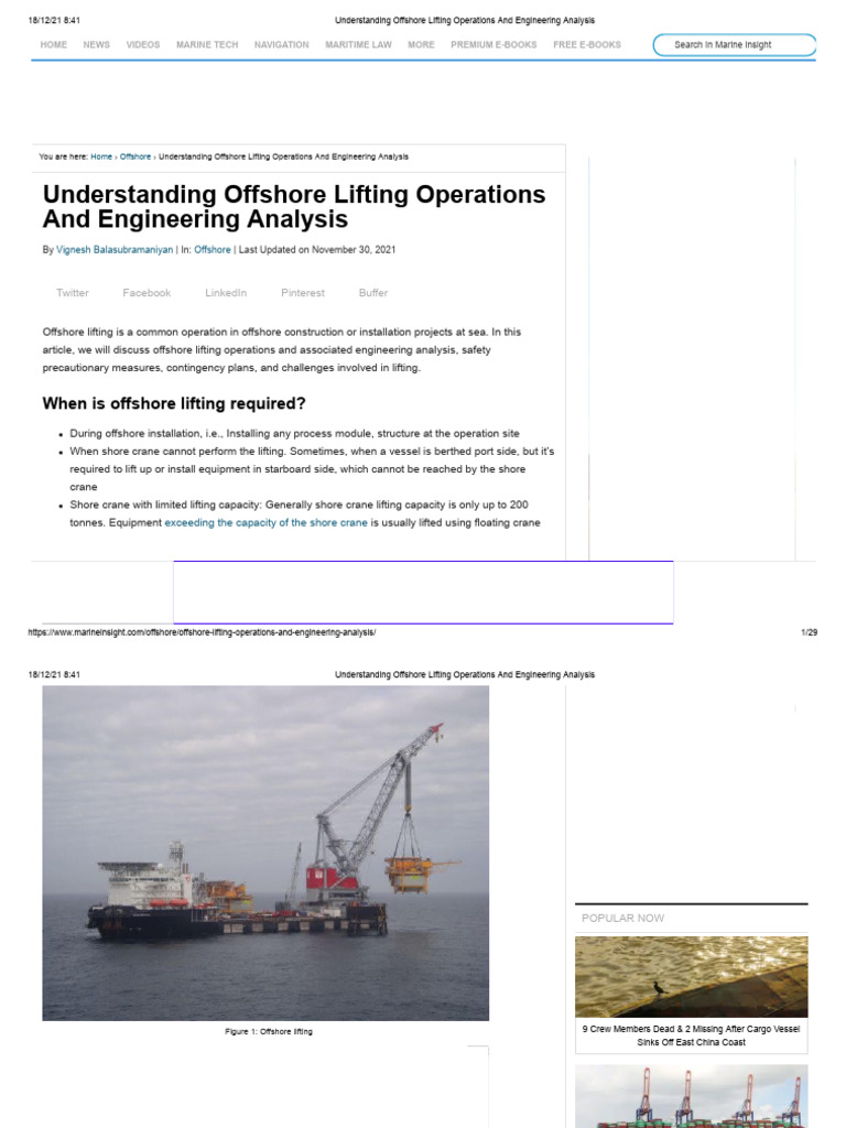 Understanding Offshore Lifting Operations and Engineering Analysis | PDF
