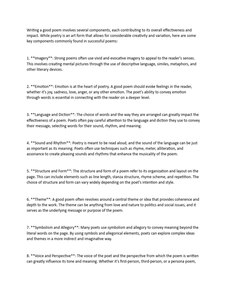 Components of A Good Poem | PDF | Poetry
