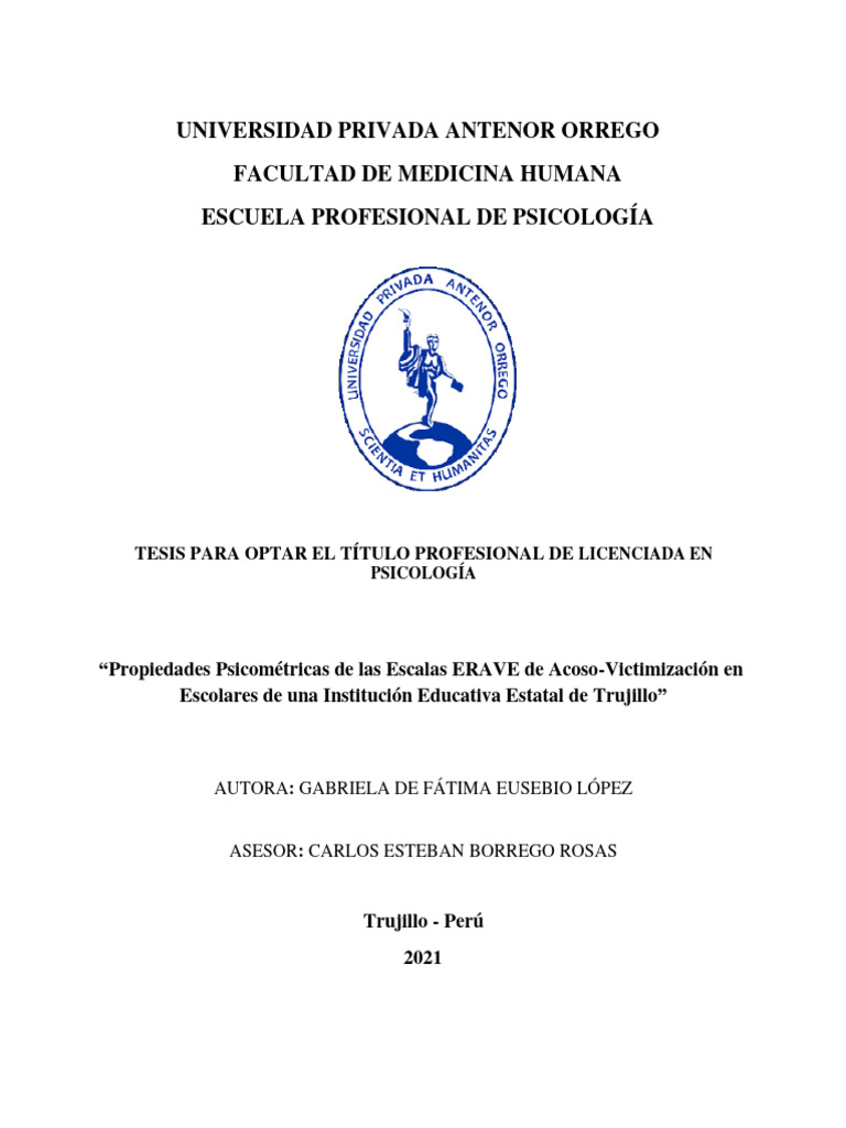 Propiedades Psicométricas Escalas Erave Acoso Victimización Escolares Institución Educativa ...