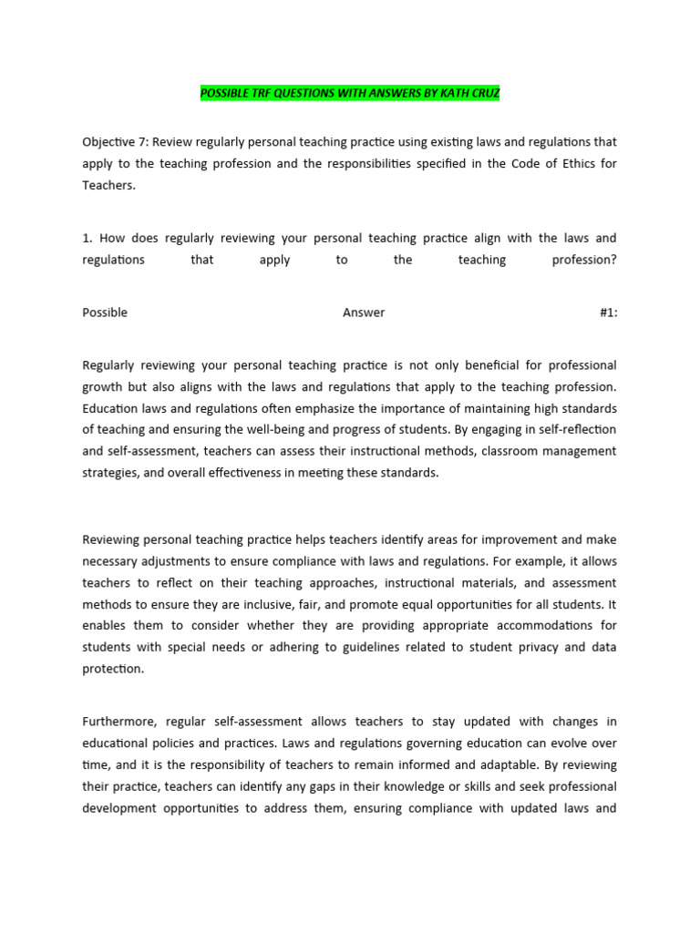 TRF 7 by Kath Cruz | PDF | Teachers | Teaching Method