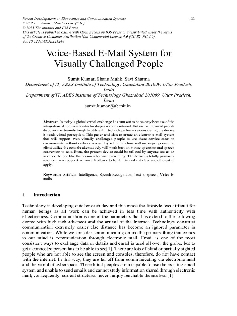 Voice-Based E-Mail System For Visually Challenged | PDF | Interactive Voice Response | Speech ...