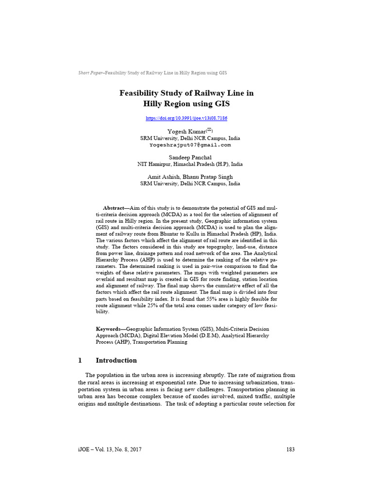 Feasibility Study of Railway Line in Hilly Region Using GIS | PDF | Geographic Information ...