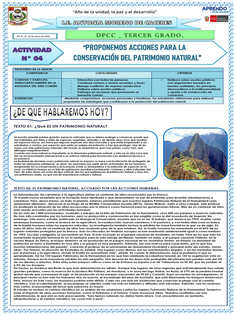 Cuarta Actividad - Tercer Año | PDF | Patrimonio de la Humanidad | Entorno natural