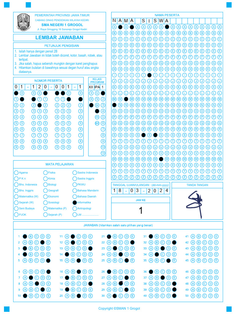 Contoh Pengisian LJK 2024 | PDF