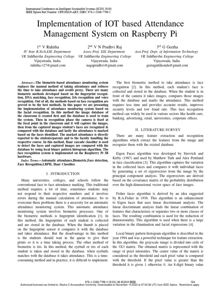 8 Implementation of IOT Based Attendance Management System On Raspberry Pi | PDF | Computing ...