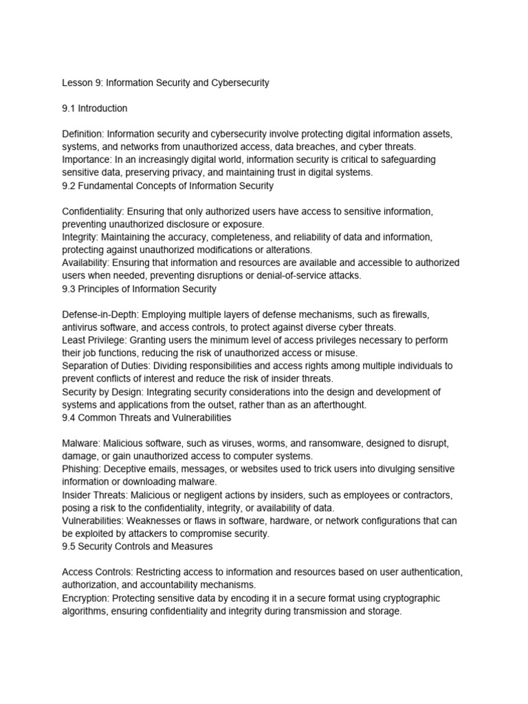 Lesson 9 Information Security And Cybersecurity Pdf Information Security Security