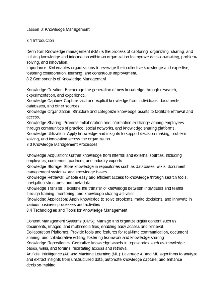 Lesson 8_ Knowledge Management | PDF | Knowledge Management | Knowledge