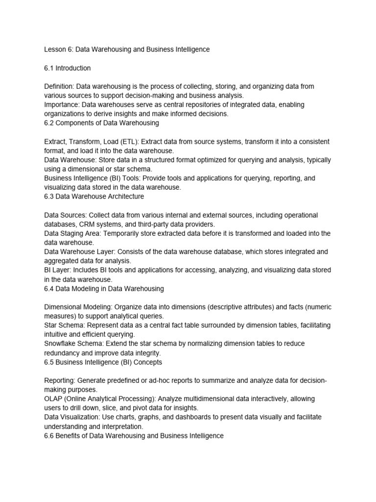 Lesson 6_ Data Warehousing and Business Intelligence | PDF | Data ...