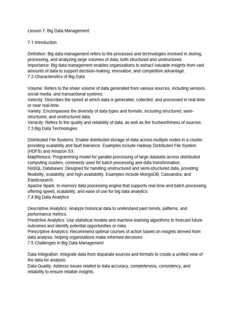 Lesson 7 Big Data Management Pdf Big Data Analytics