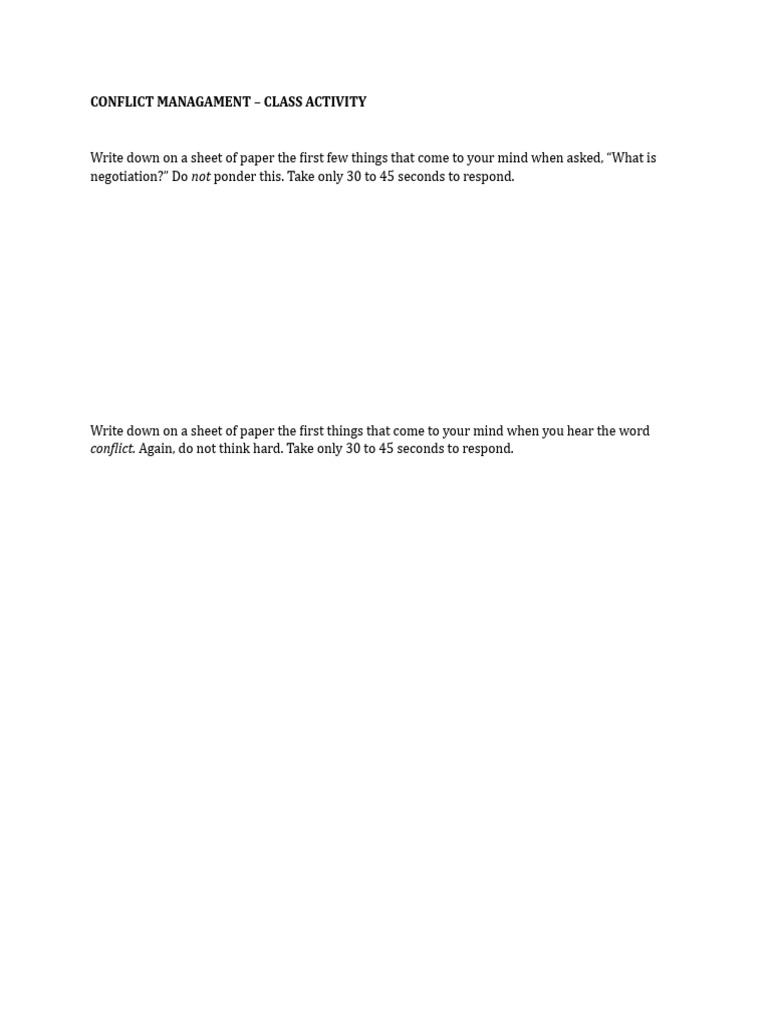 Conflict Management Class Activity Guide | PDF