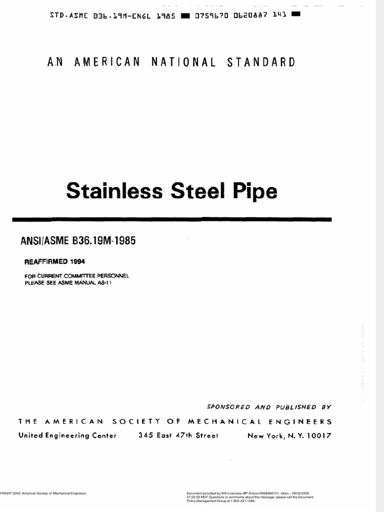 Asme B36.14 (Tuberias Acero Inoxidable) | PDF | Pipe (Fluid Conveyance ...