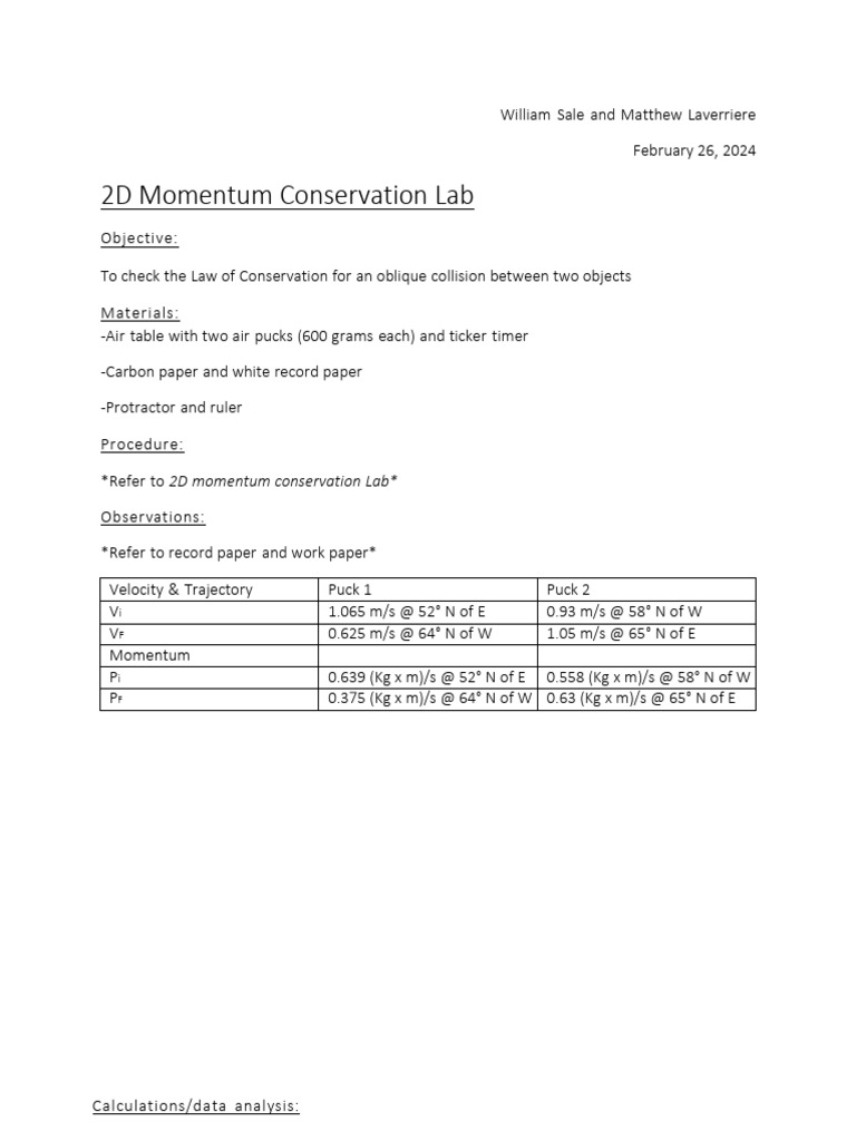 2D Momentum Conservation Lab 2 | PDF | Technology & Engineering