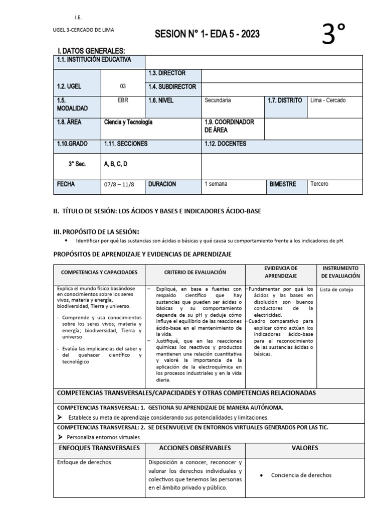 3°SESION Semana 1 Explica EDA 5 CYT 2023 Santillana | PDF | Ácido | Ph