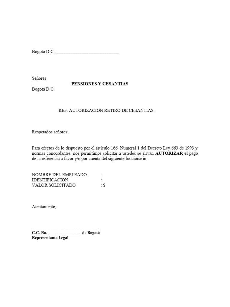 Modelo Carta de Retiro de Cesantias | PDF