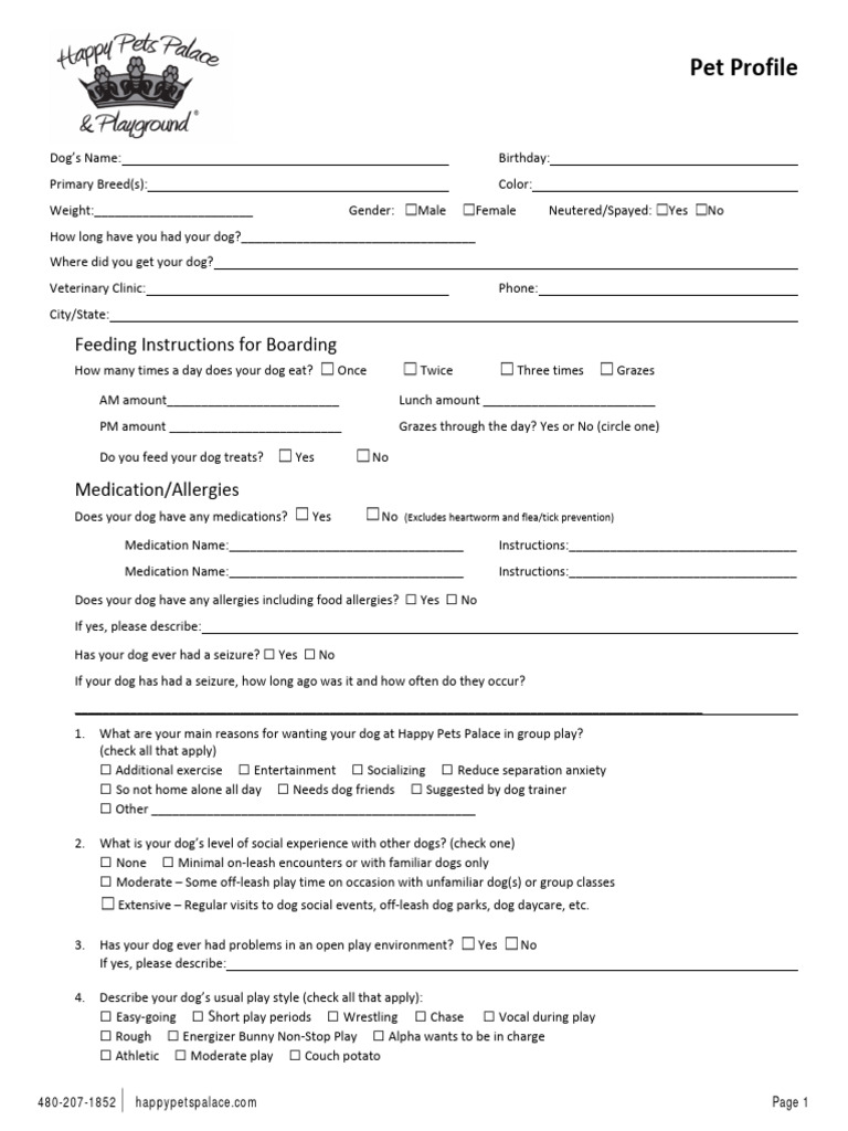 Form Pet Profile Jan2017 v2 | PDF | Dogs | Dog Training