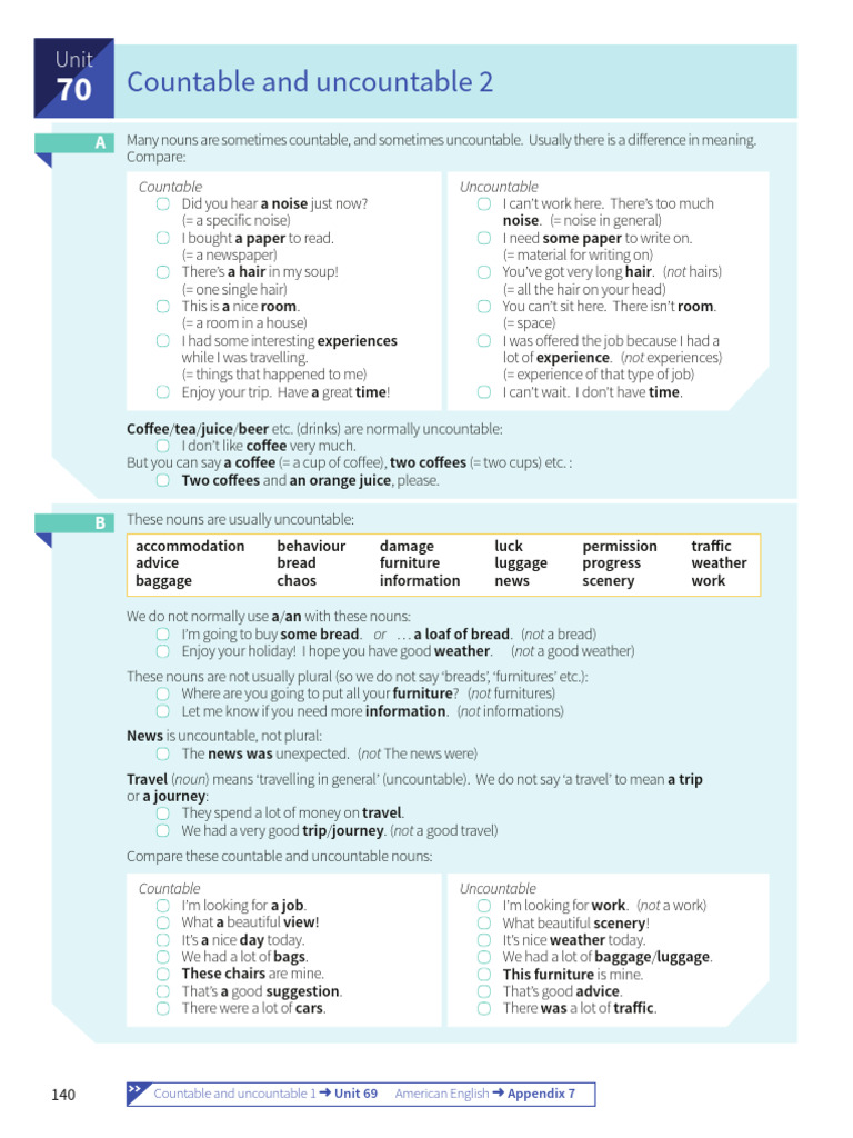 U.70 Countable Uncountable 2 English Grammar in Use Intermediate | PDF ...