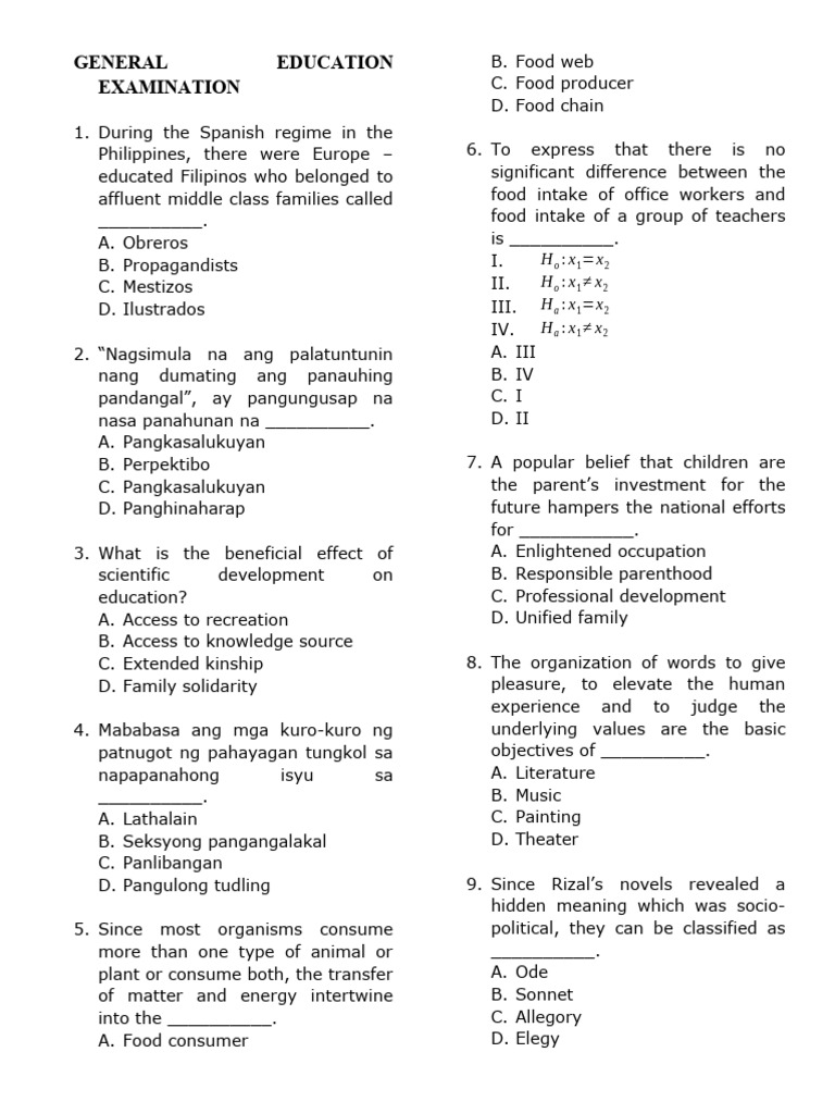 General Education Examination | PDF | Climate Change | Philippines