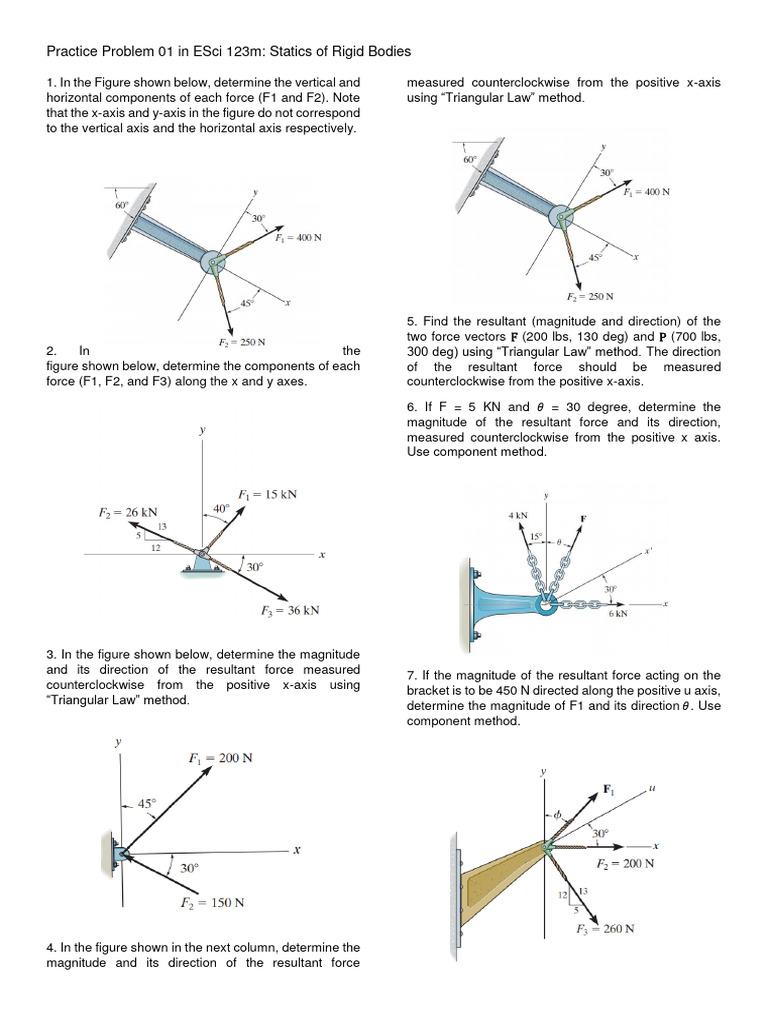Statics Practice Problems and Solutions | PDF | Cartesian Coordinate ...