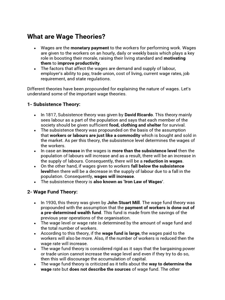 Wage Theories | PDF | Cost Of Living | Labour Economics