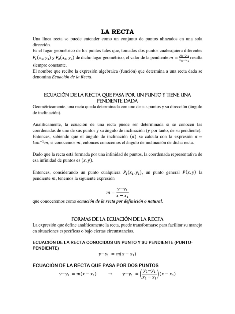 LA RECTA | PDF | Pendiente | Línea (geometría)