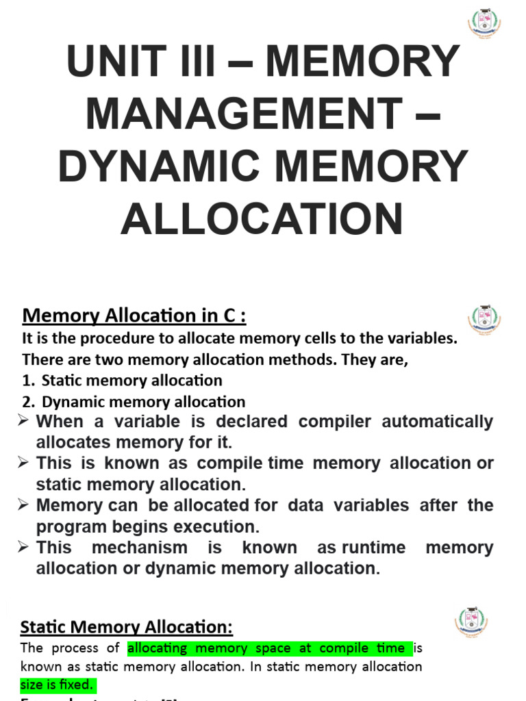 Dynamic Memory | PDF | Pointer (Computer Programming) | Computer ... Dynamic Memory | PDF | Pointer (Computer Programming) | Computer ...