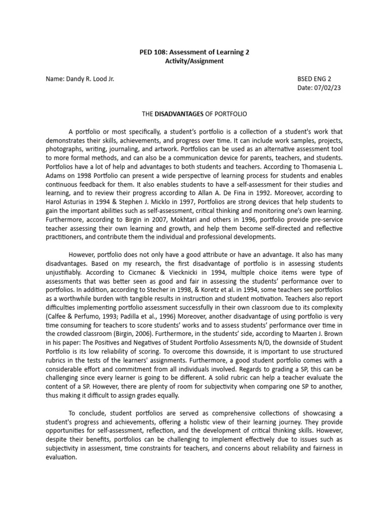 Disadvantages of Student Portfolios | PDF | Educational Assessment ...