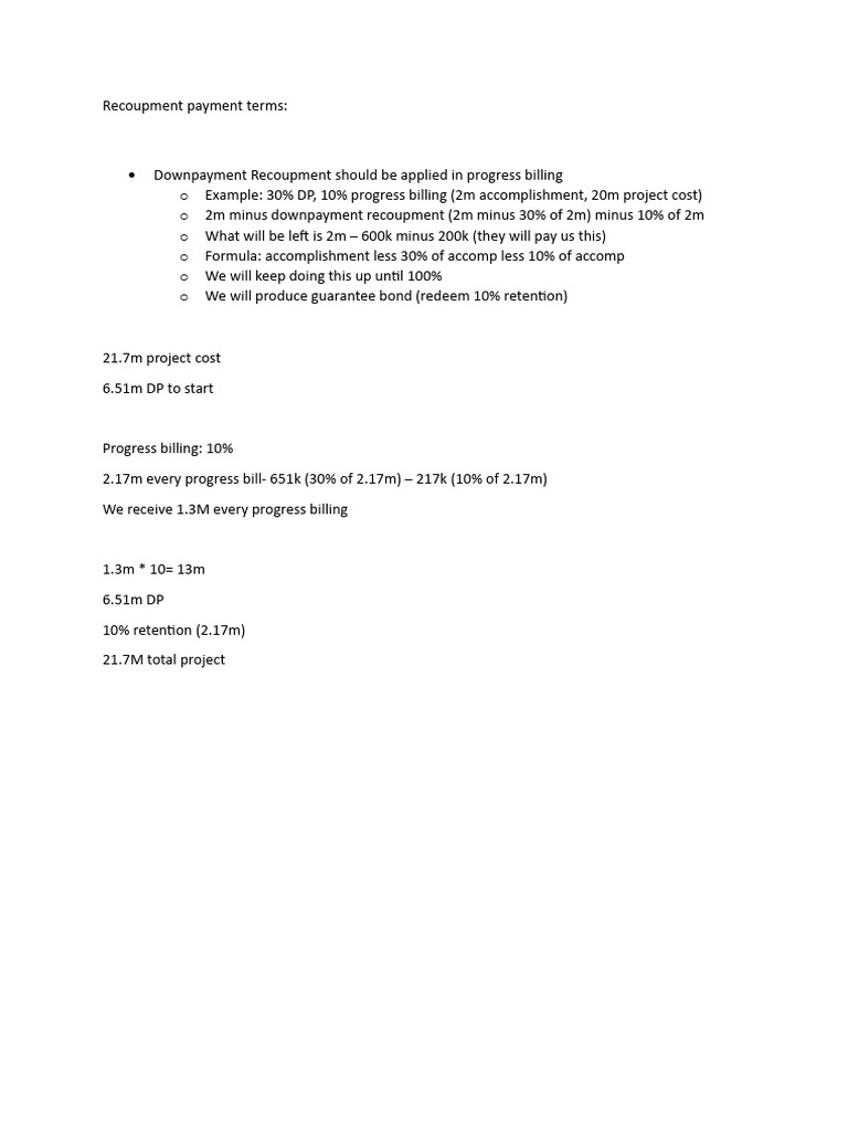 Downpayment Recoupment Formula | PDF
