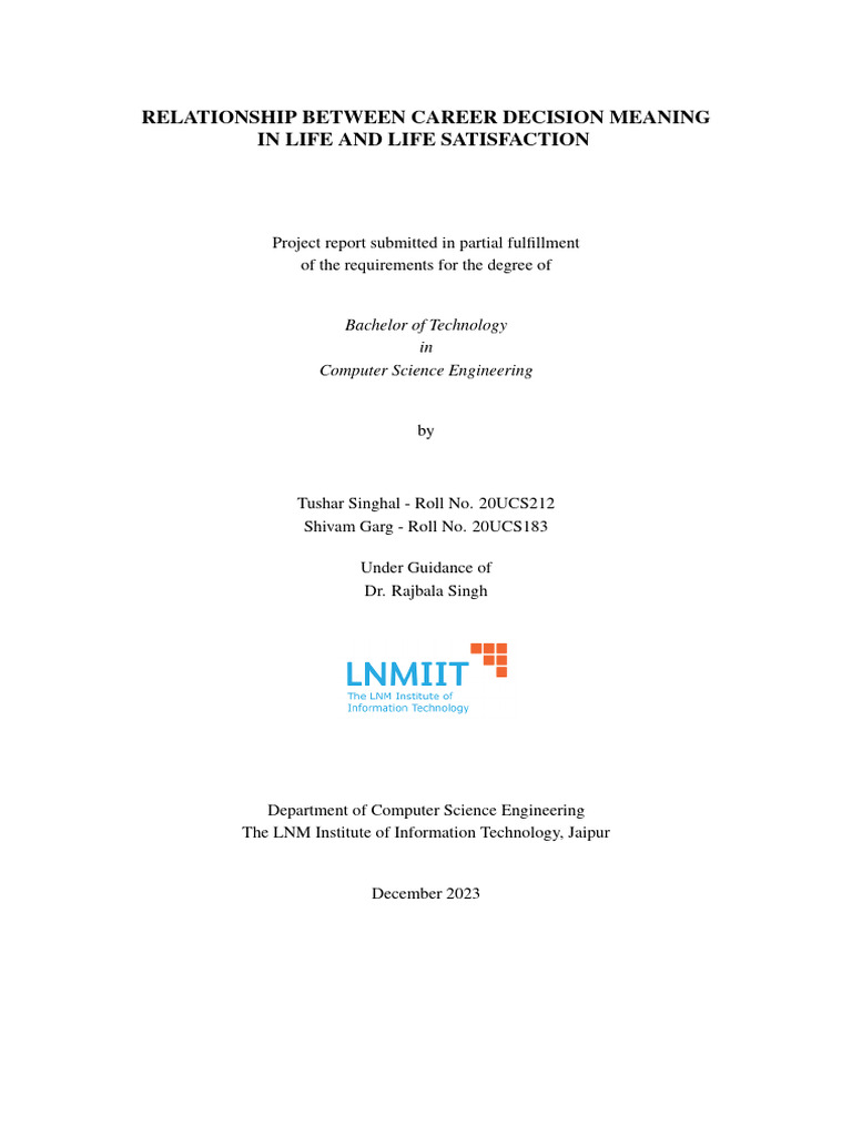 Lnmiit BTP Project Report Final | PDF | Job Satisfaction | Statistics