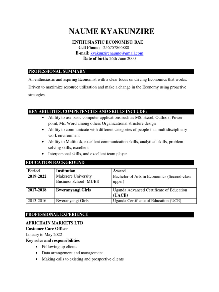 Naume CV and Documents | PDF | Marketing | Economies