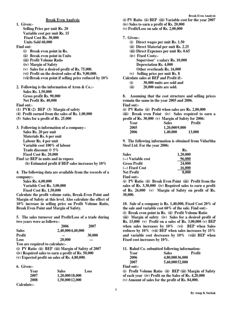 Break Even Analysis | PDF | Pricing | Financial Accounting