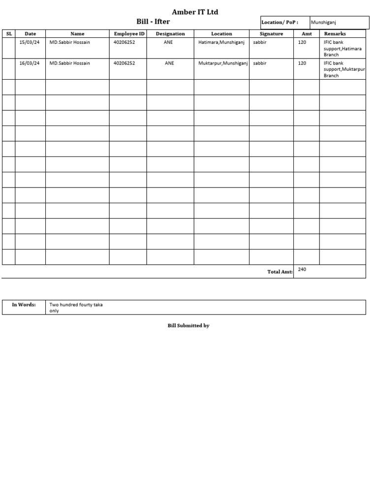 Ifter Bill Format 2024 | PDF