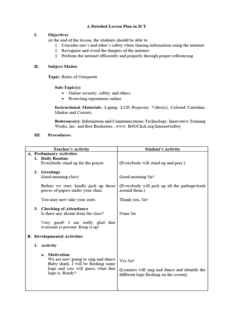 A Detailed Lesson Plan in ICT | PDF