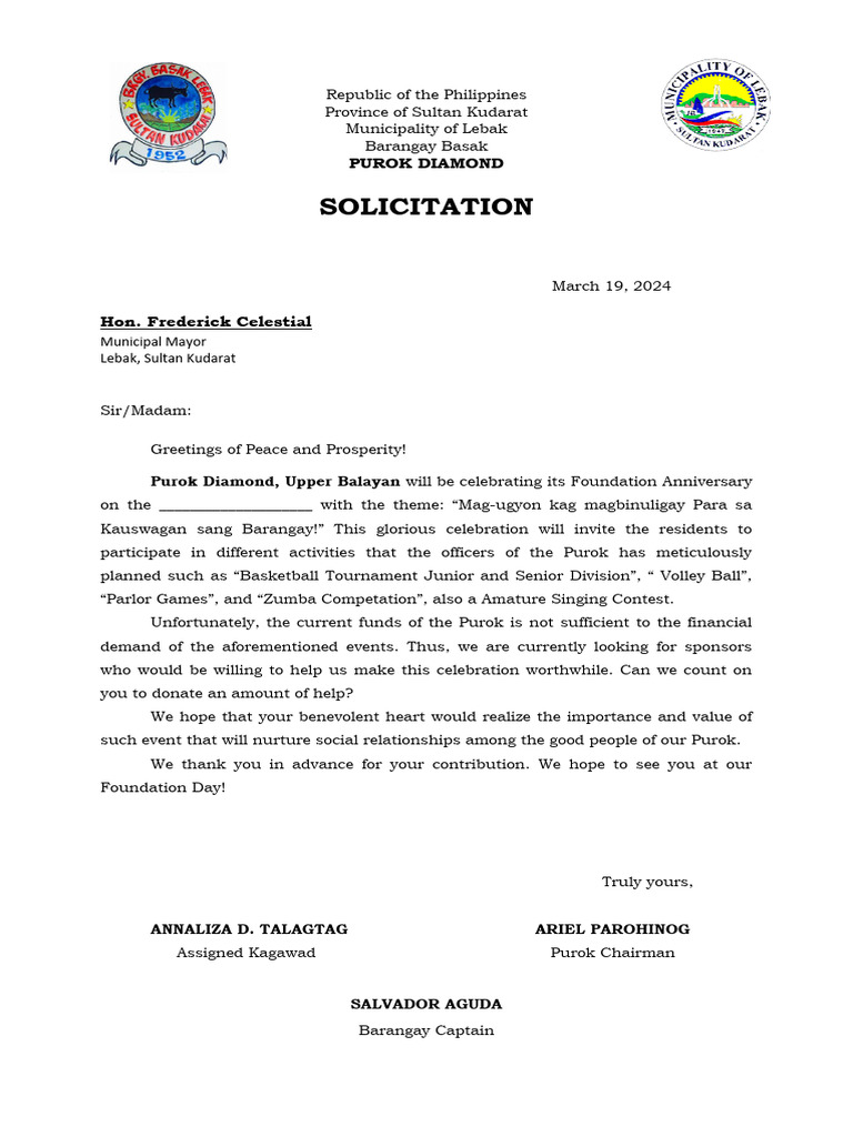 Solicitation Purok Diamond | PDF