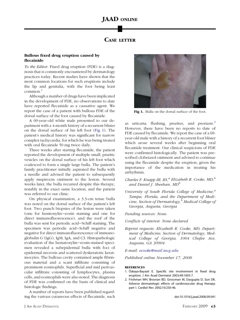 Bullous Fixed Drug Eruption Caused by Flecainide 2 | PDF | Immunology ...