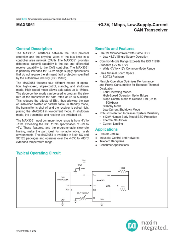 MAX3051 CAN Transceiver Overview | PDF | Electrical Engineering | Electronic Circuits