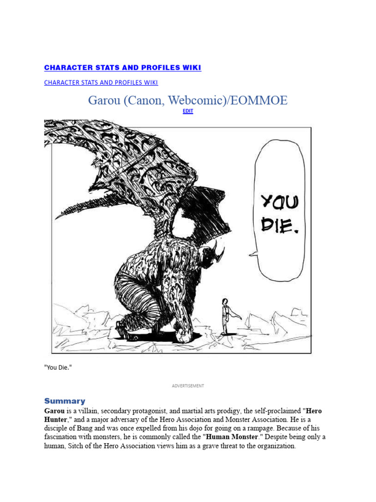 Garou (Canon, Webcomic) /EOMMOE: Character Stats and Profiles Wiki ...