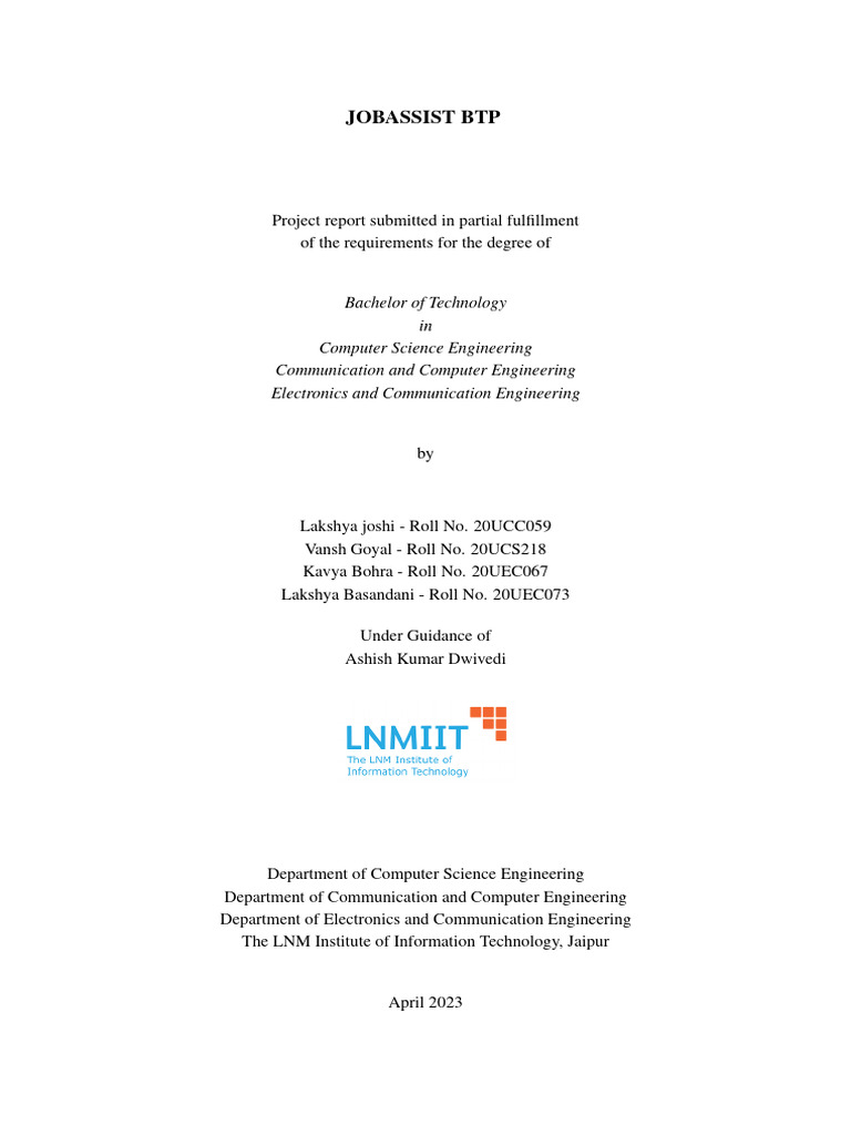 Jobassist BTP Lnmiit Report | PDF | Recruitment | Résumé